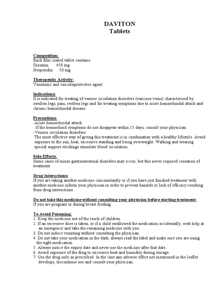 Daviton Tablets: Composition | PDF | Adverse Effect | Hemorrhoid