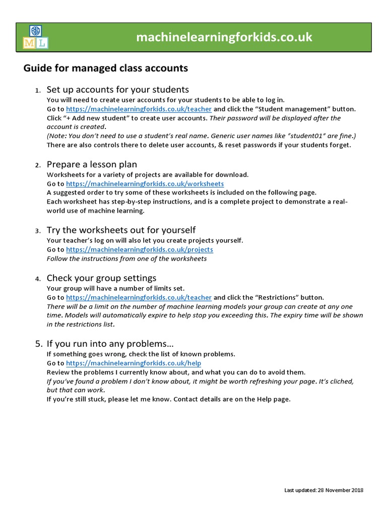 Machinelearningforkids - Co.uk: Guide For Managed Class Accounts | PDF ...