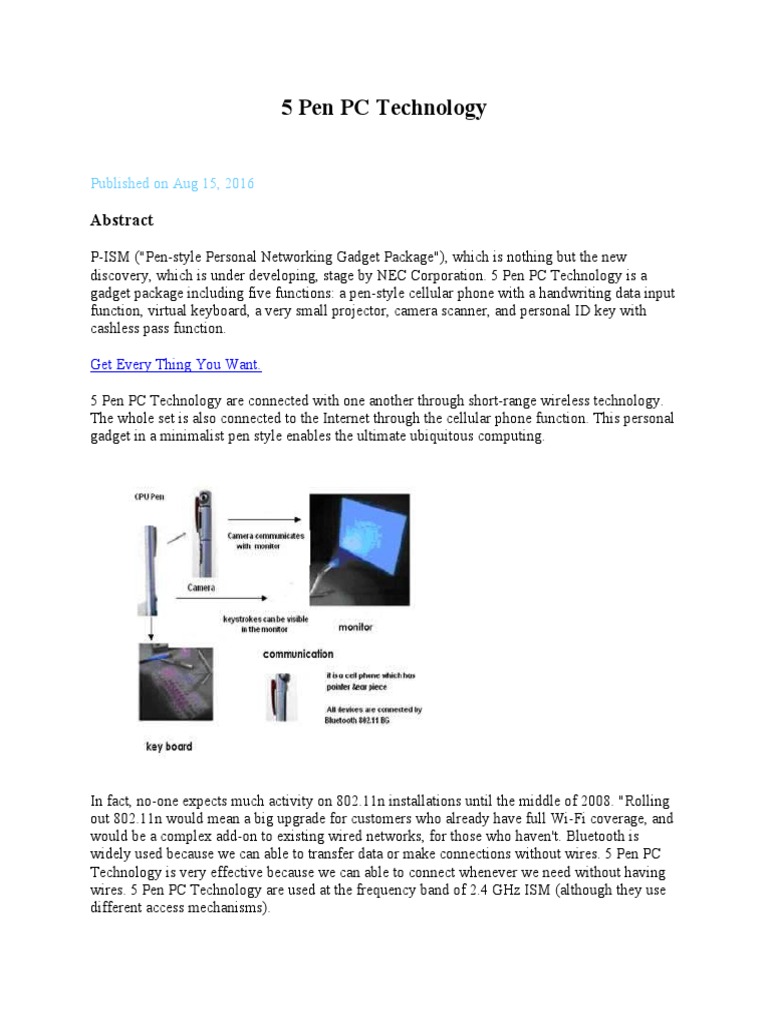 5 Pen PC Technology Overview | PDF | Wi Fi | Personal Computers