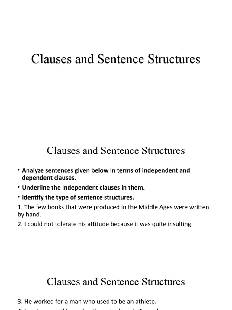 Clauses and Sentence Structures | PDF