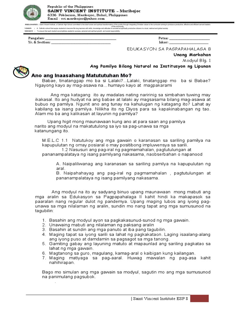 Esp 8 Week 1 Module 1 | PDF