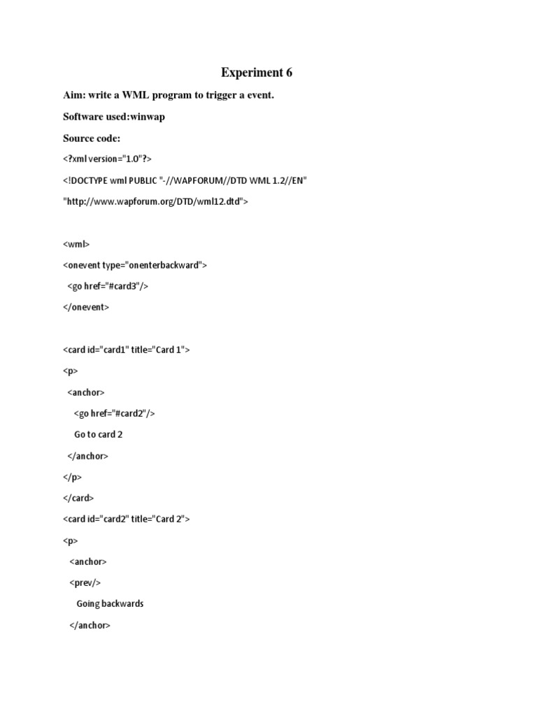 Experiment 6: Aim: Write A WML Program To Trigger A Event. Software ...