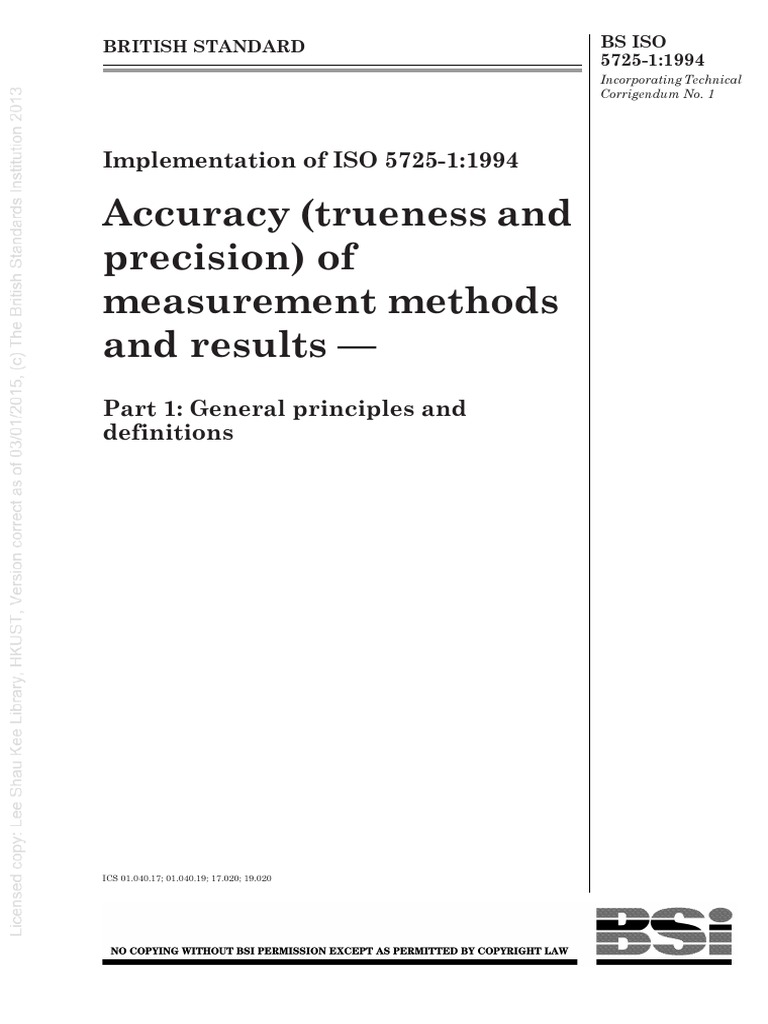 (BS ISO 5725-1 - 1994) - Accuracy (Trueness and Precision) of ...