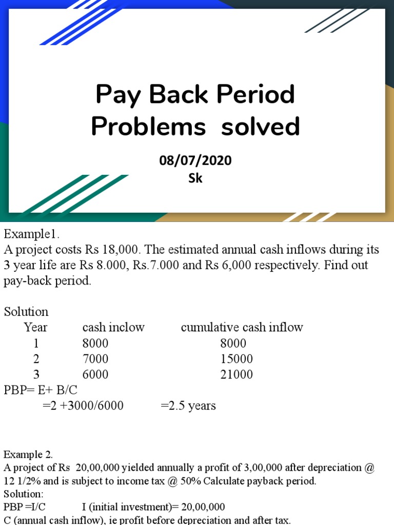 Problems Solved Pay Back Period | PDF | Depreciation | Public Finance
