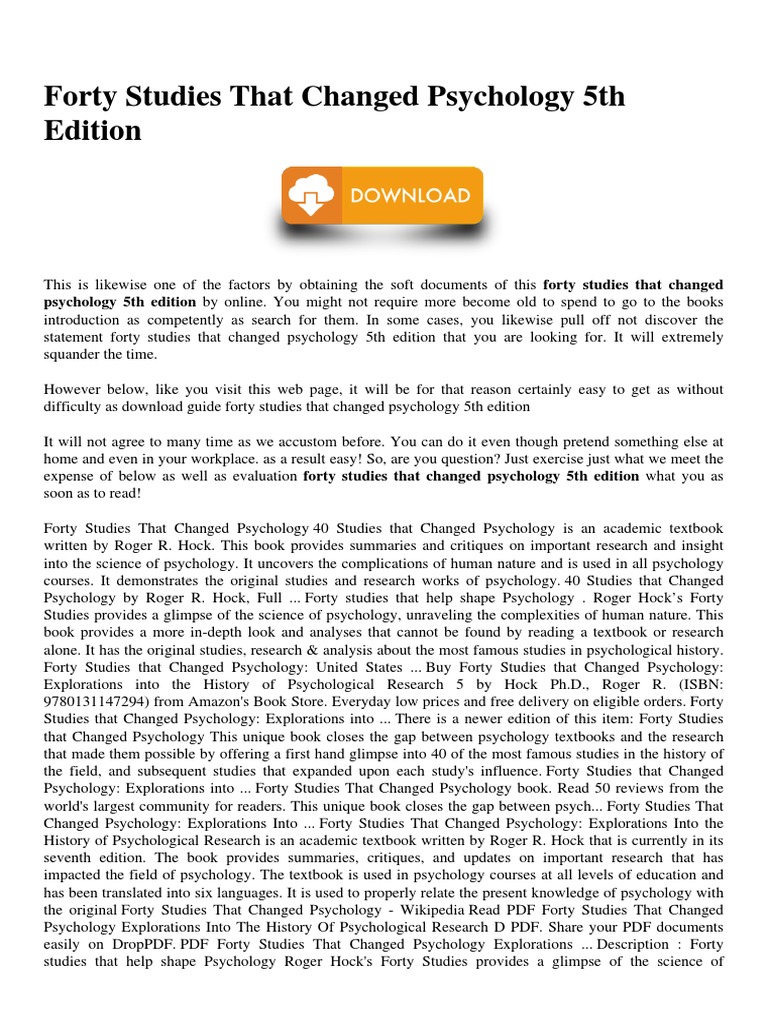 Forty Studies That Changed Psychology 5th Edition PDF | PDF | Books ...