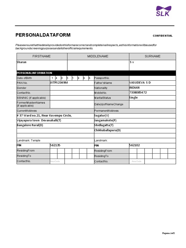 BVC-Personal Data Form - Address and Criminal Check 8 | PDF ...
