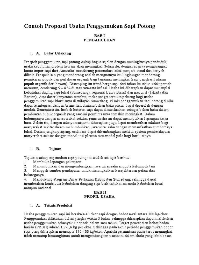 Contoh Proposal Usaha Penggemukan Sapi - Dwi | PDF