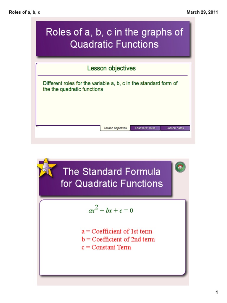 Roles of A, B, C in The Graphs of Quadratic Functions | PDF | Quadratic ...