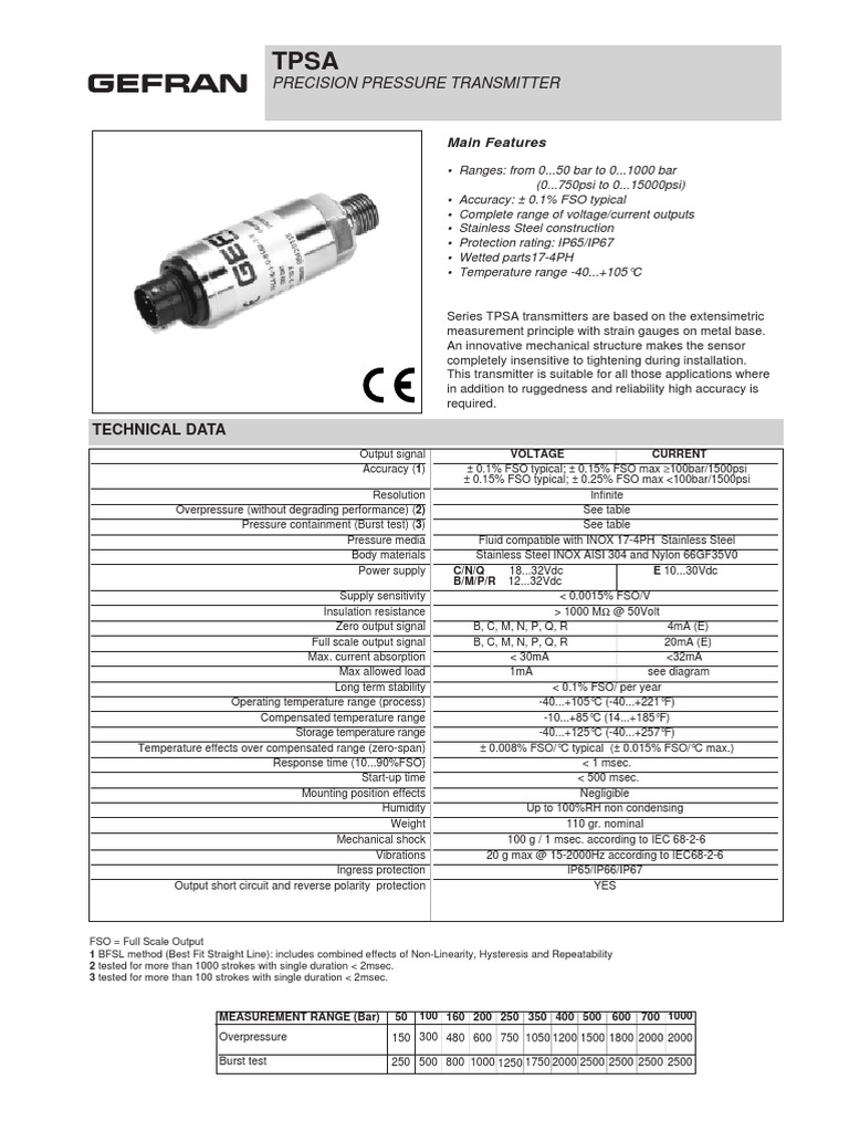 Precision Pressure Transmitter: Technical Data | PDF | Electrical ...