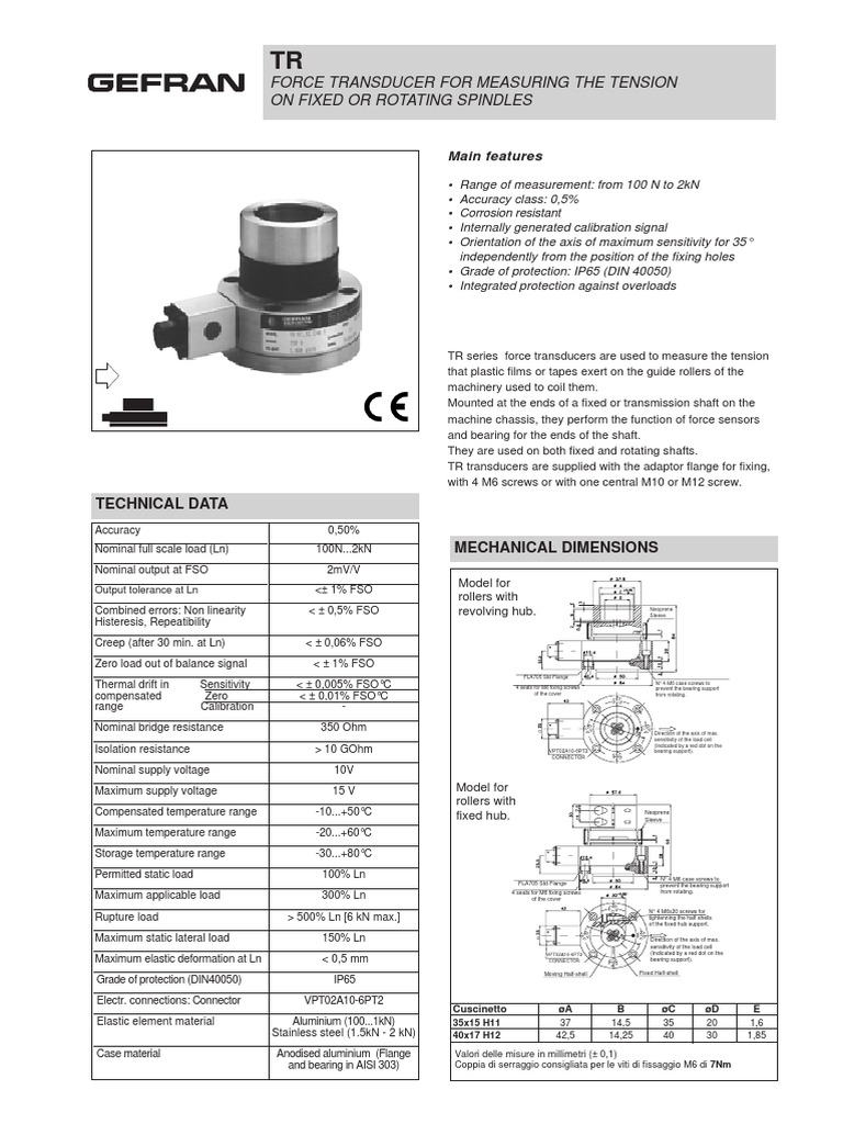 TR Load Cell Manual | Download Free PDF | Electrical Connector | Bearing (Mechanical)