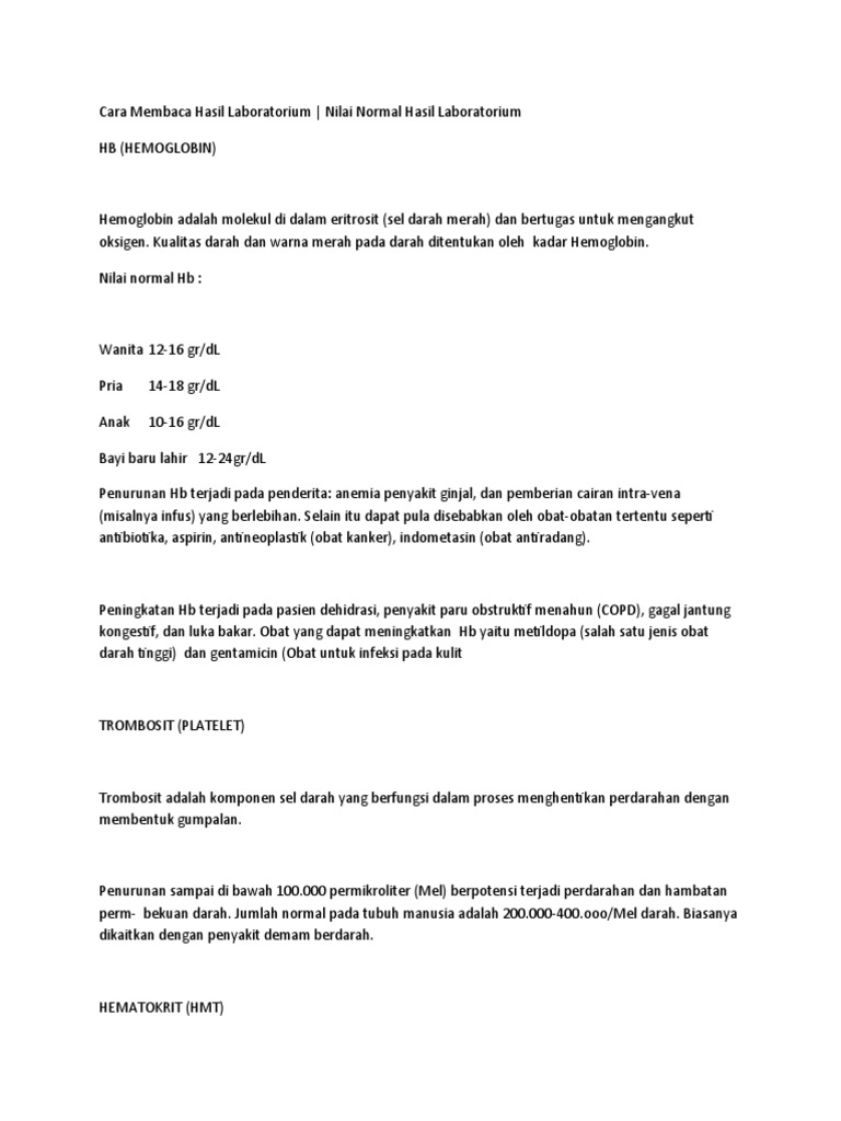 Nilai Normal Hasil Lab | PDF