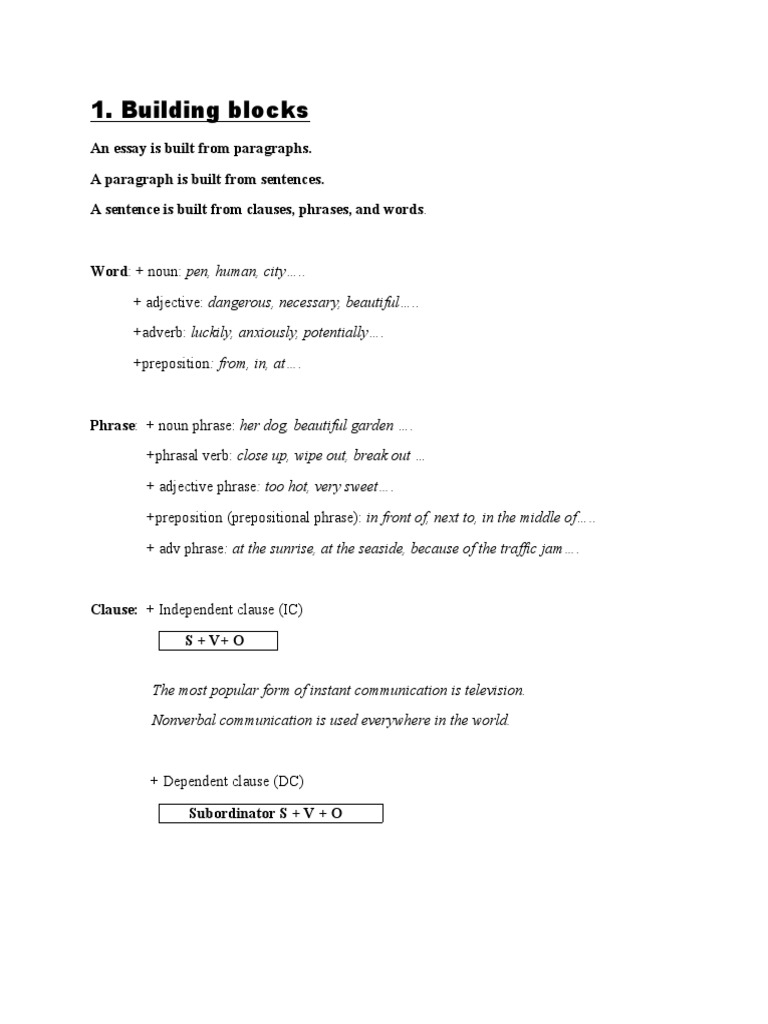 Building Blocks | PDF | Sentence (Linguistics) | Adverb