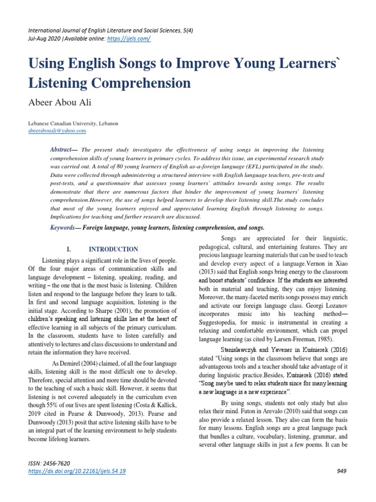 Using English Songs To Improve Young Learners' Listening Comprehension ...