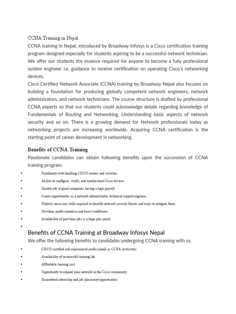 Ccna Training in Nepal | PDF | Cisco Certifications | Computer Networking