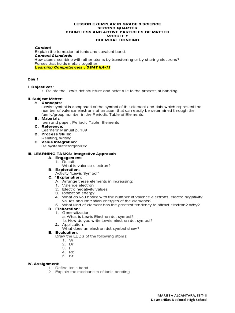 Grade 9 Science Chemistry 2 DLP | PDF | Chemical Bond | Chemical Polarity