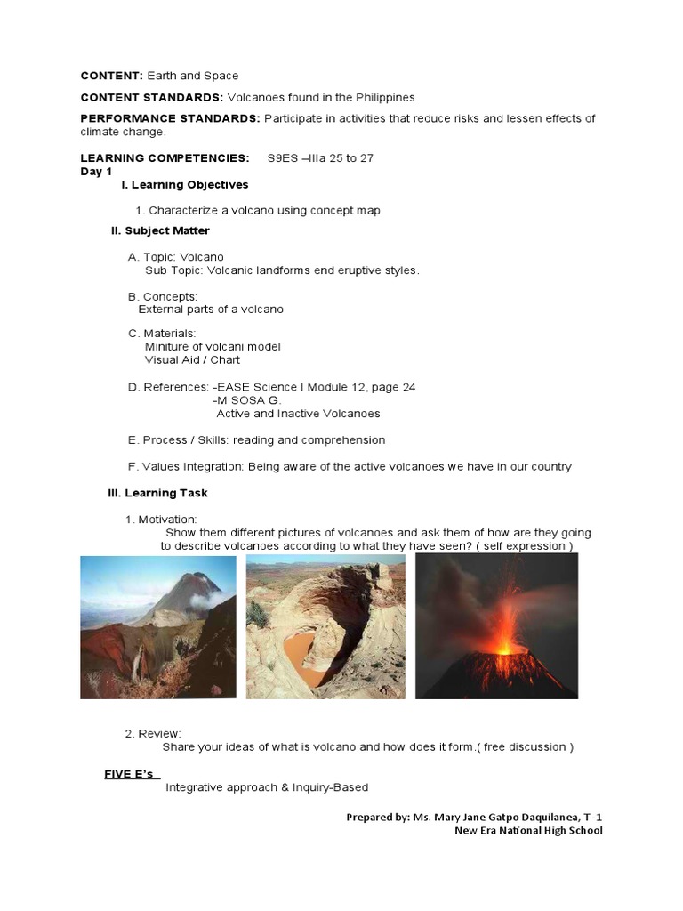 Grade 9 Science Earth 1 DLP | PDF | Volcano | Types Of Volcanic Eruptions
