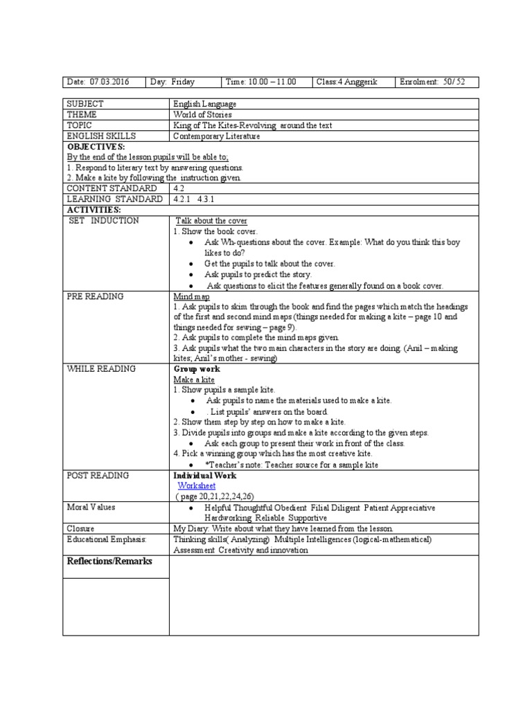 King of Kites Lesson Plan | PDF | Educational Technology | Question