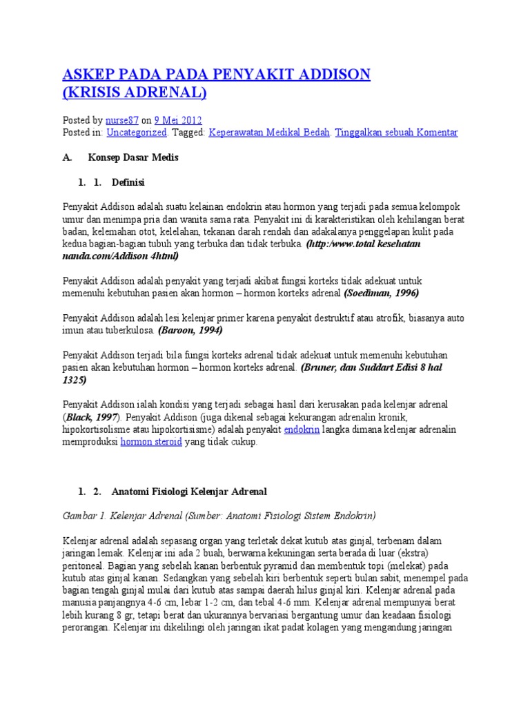 Askep Pada Pada Penyakit Addison Krisis Adrenal | PDF