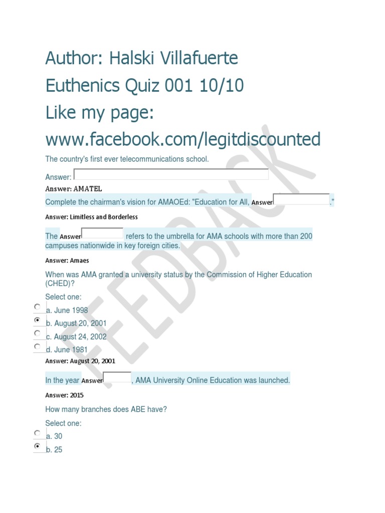 Euthenics Quiz 001 SCORE 10 - 10 | PDF