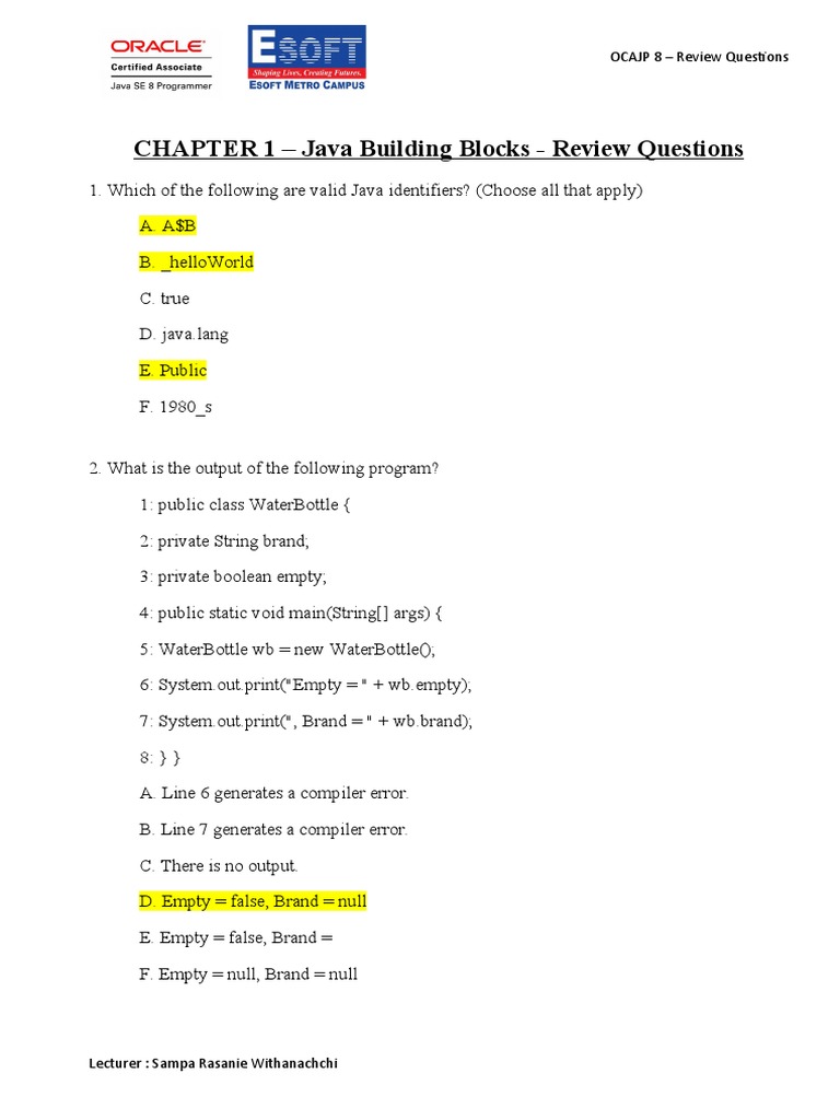 Chapter 1 Review Questions Pdf Boolean Data Type Java Programming Language