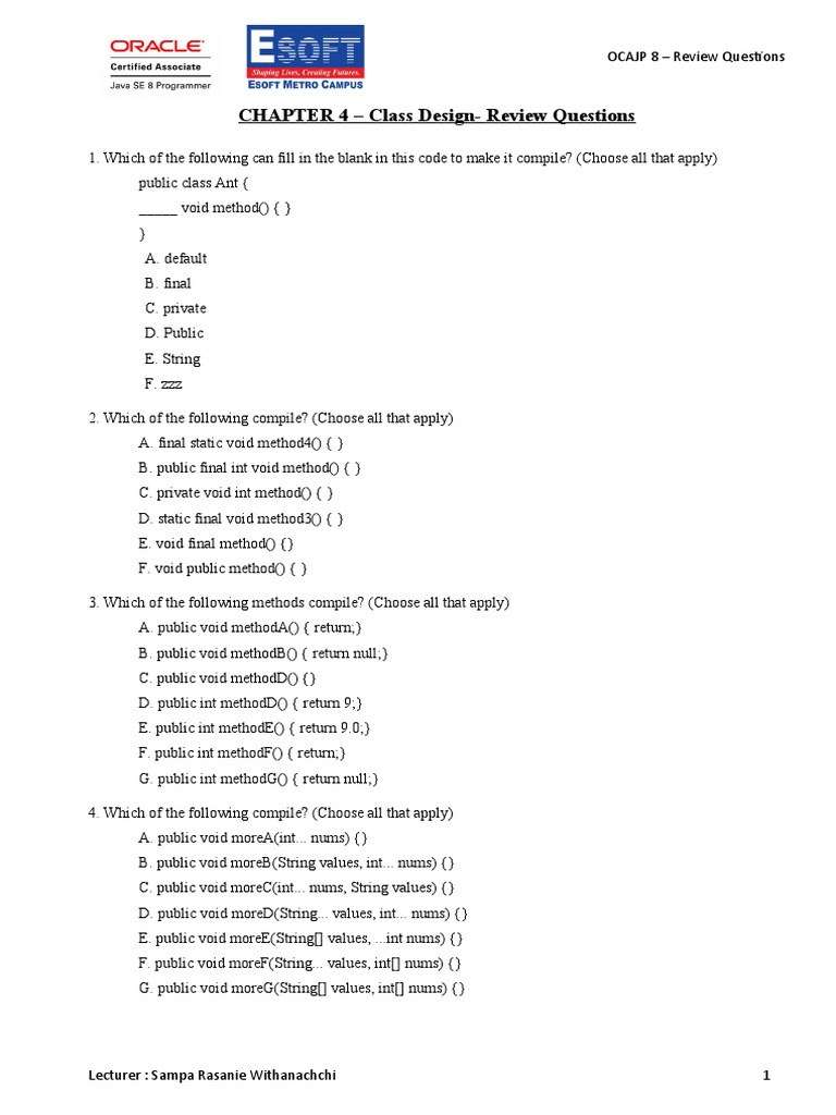 Chapter 4 Review Question Pdf Method Computer Programming Constructor Object Oriented