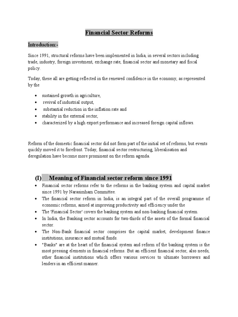 Financial Sector Reforms - Meaning and Objectives | PDF | Monetary ...