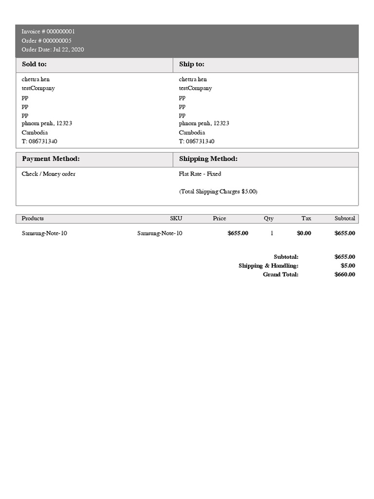 Sold To: Ship To:: Order # 000000005 Order Date: Jul 22, 2020 Invoice ...