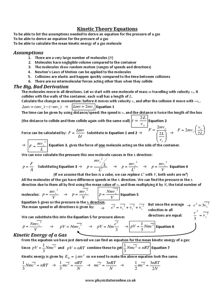 Kinetic Theory Equations NOTES | PDF | Collision | Continuum Mechanics