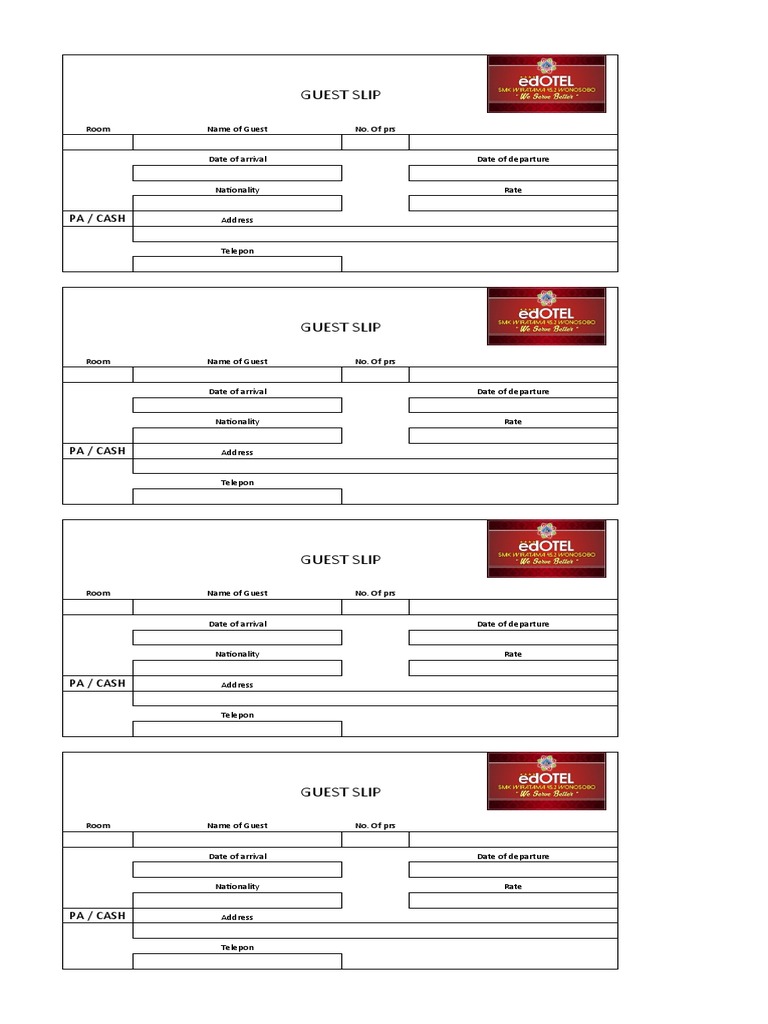 Guest Registration and Departure Slip | PDF