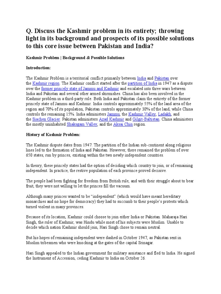 Kashmir Problem and Solutionss | PDF | Pakistan | International Relations