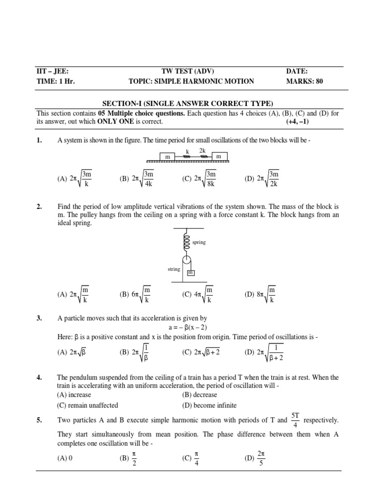 Simple Harmonic Motion (Question Paper) PDF | PDF | Acceleration ...