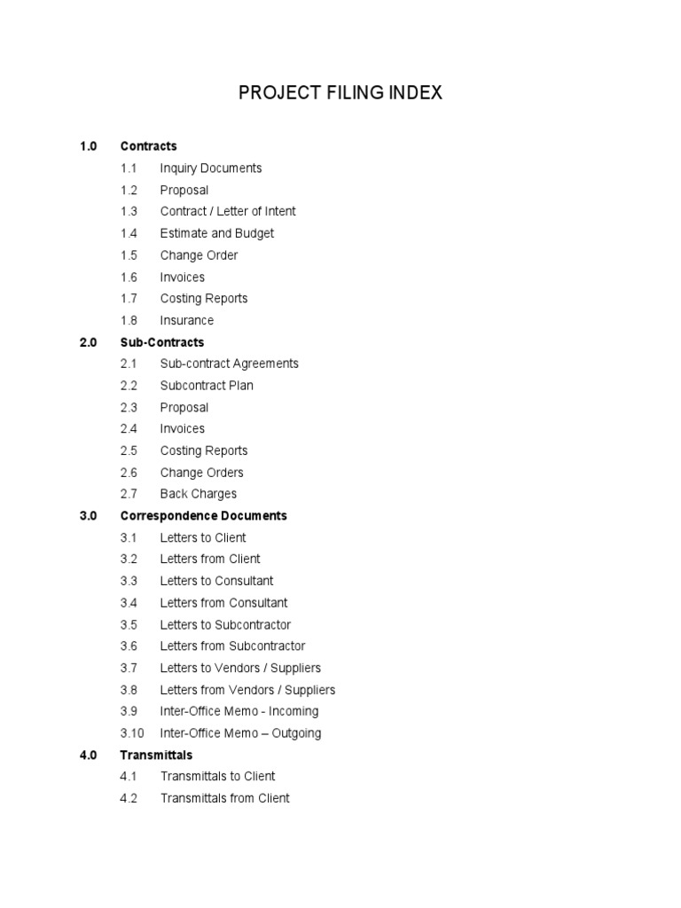 Project Filing Index Overview | PDF | Procurement | Business