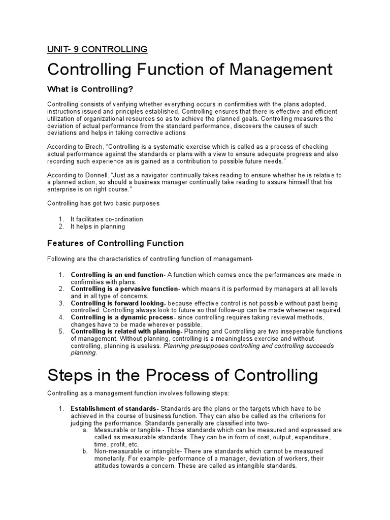 Controlling in Management Functions | PDF