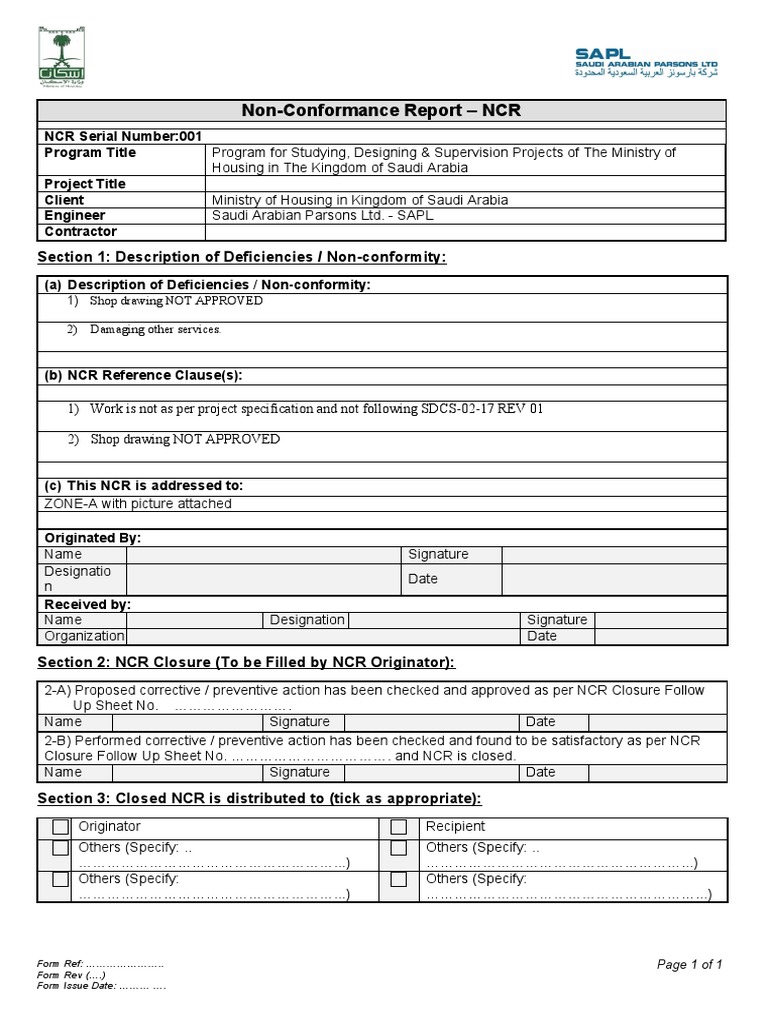 Non-Conformance Report for Housing Project | PDF | Finance & Money ...