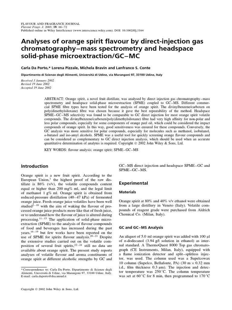 Analyses of Orange Spirit Flavour by Dir PDF | PDF | Gas Chromatography ...