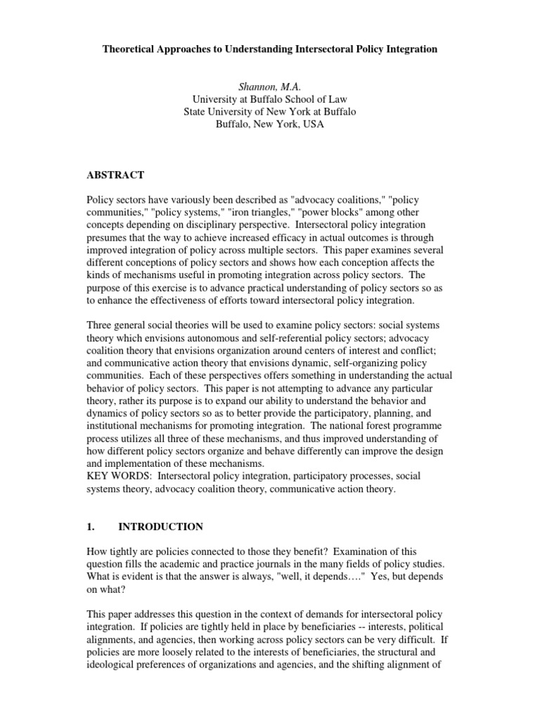 Shannon 2002 - Intersectoral Integration of Policies | PDF | Governance ...