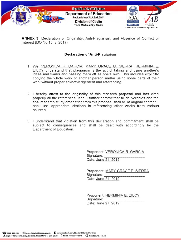 Annex 3 Declaration of Anti-Plagiarism | PDF | Law