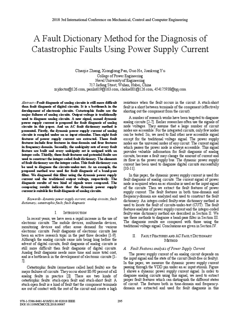 A Fault Dictionary Method For The Diagnosis of | PDF | Electronic Circuits | Power Supply