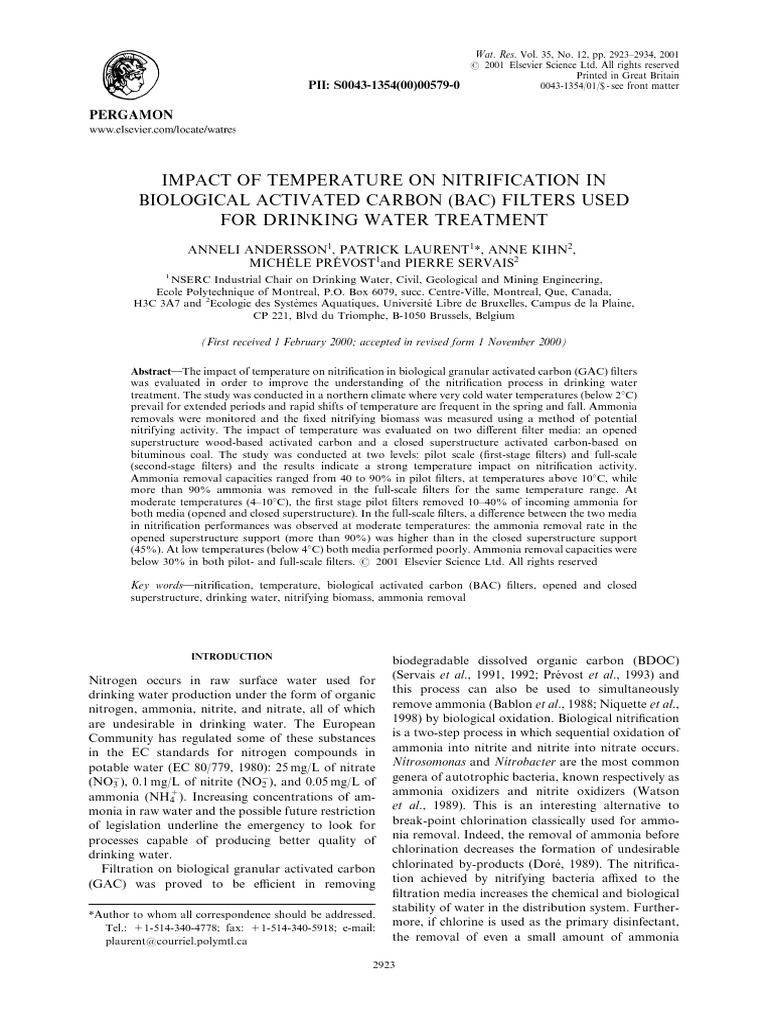 Impact of Temperature On Nitrification in Biological Activated Carbon ...