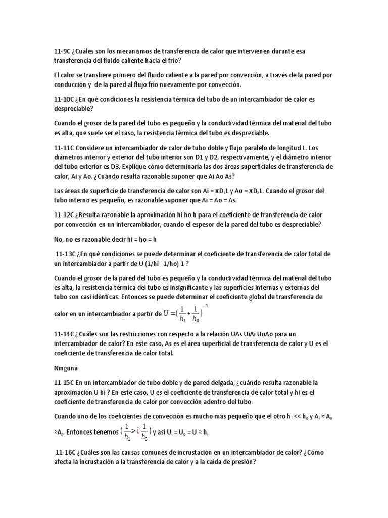 Flujo de Fluidos Preguntas | PDF | Intercambiador de calor | Transferencia de calor