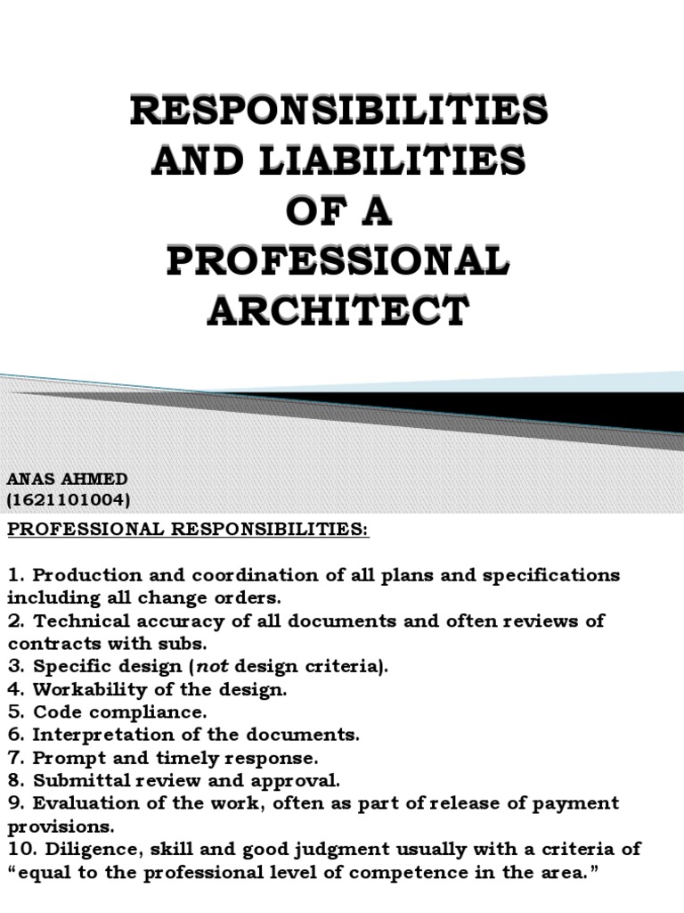 Responsibilities and Liabilities of A Professional Architect | PDF ...