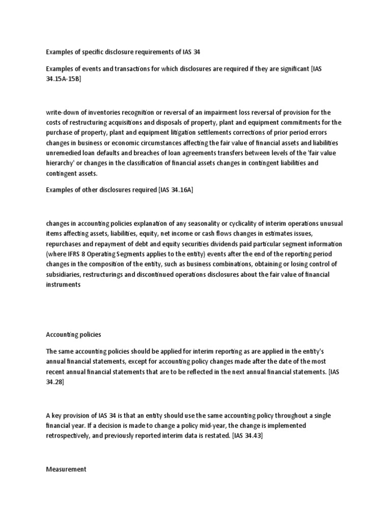 Examples Of Specific Disclosure Requirements Of IAS 34 PDF