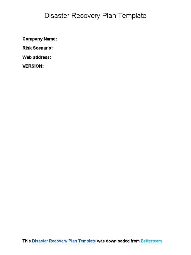 Disaster Recovery Plan Template: Company Name: Risk Scenario: Web ...