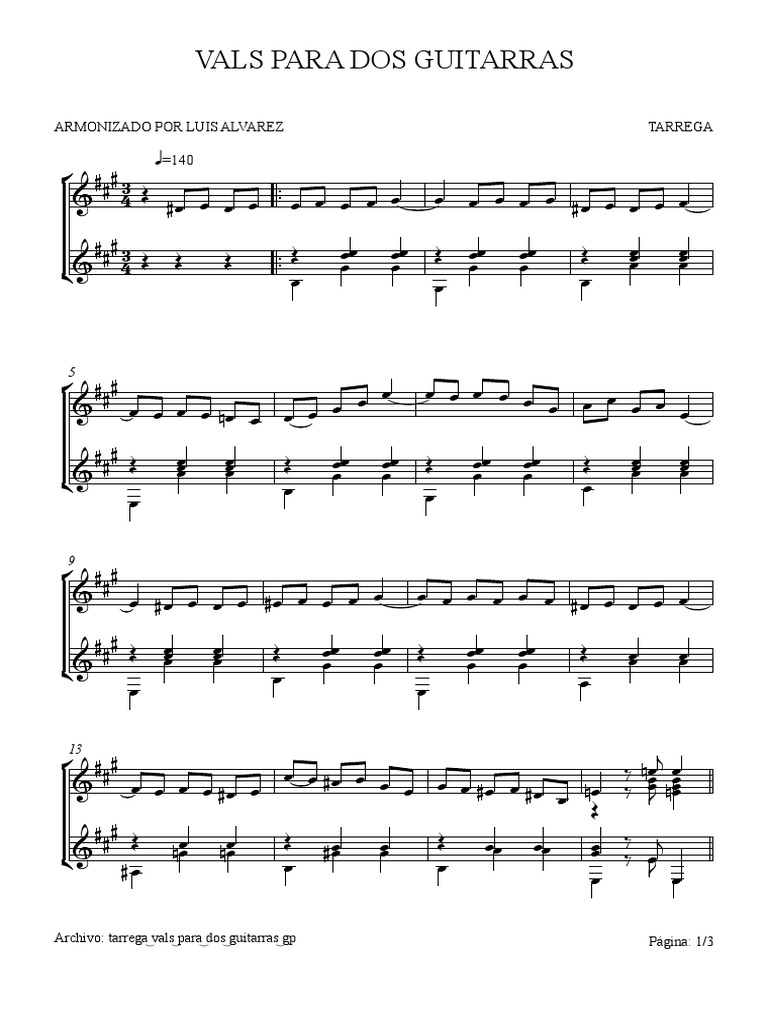 (Free Scores - Com) - Tarrega Francisco Tarrega Vals para Dos Guitarras ...