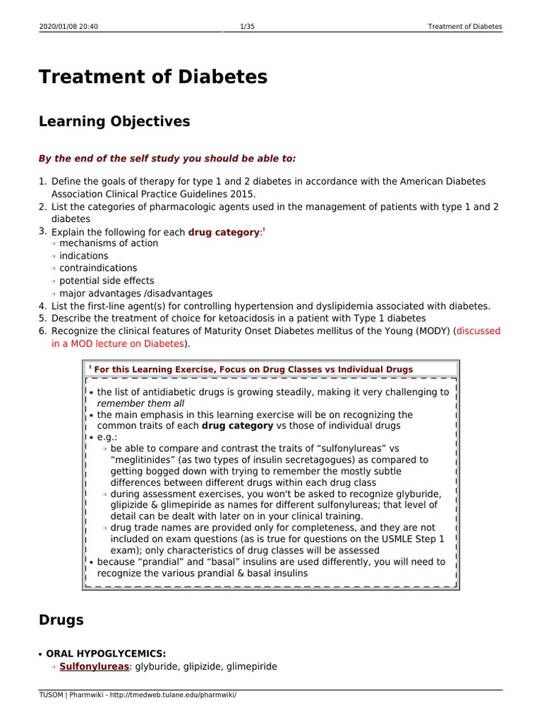 Treatment of Diabetes: Learning Objectives | PDF | Insulin | Diabetes