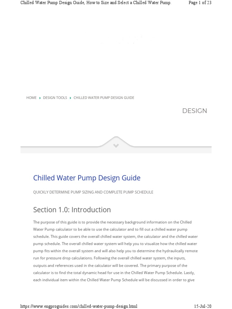 Chilled Water Pump Design Guide: Section 1.0: Introduction | PDF | Pump | Horsepower