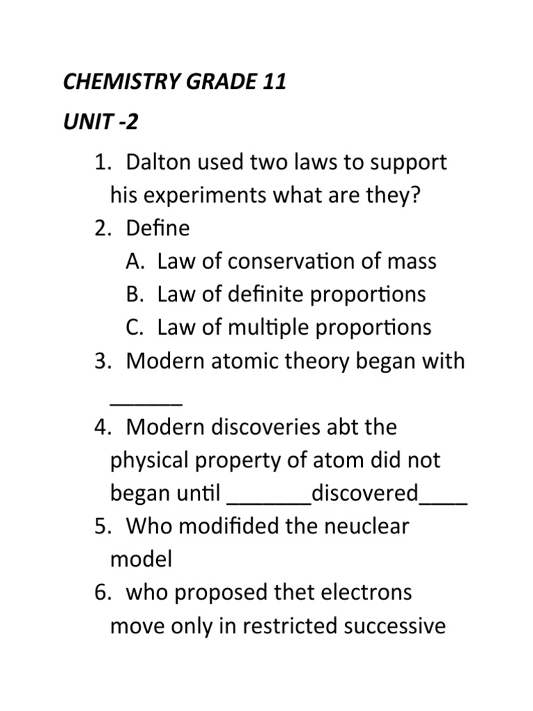 Chemistry Grade 11 Unit - 2 | PDF
