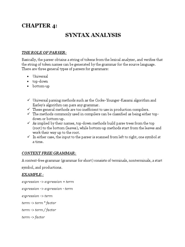 Syntax Analysis: The Role of Parser | PDF | Parsing | Theoretical Computer Science