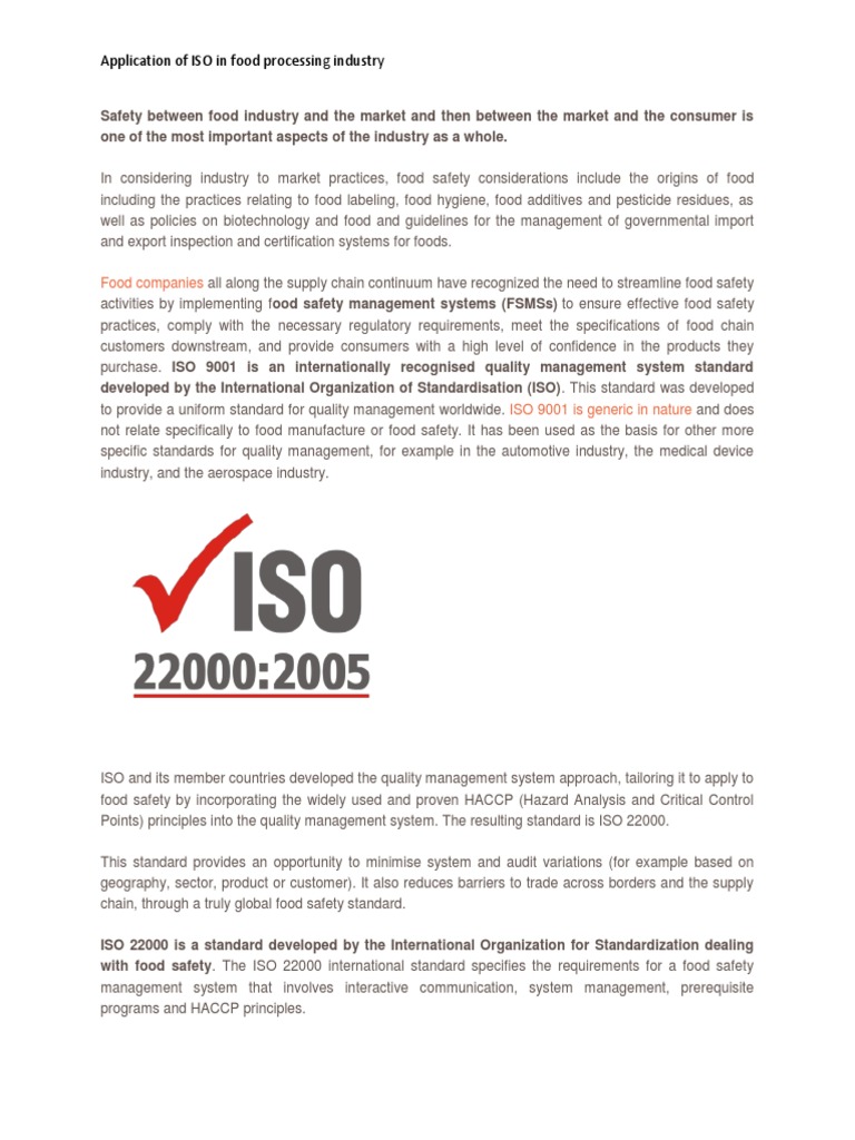 Iso in Food Industry | PDF | Food Safety | Food And Drink