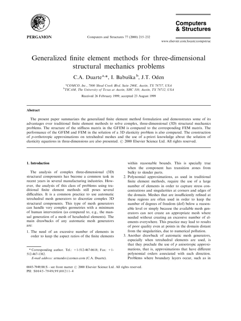Generalized ®nite Element Methods For Three-Dimensional Structural Mechanics Problems | PDF ...